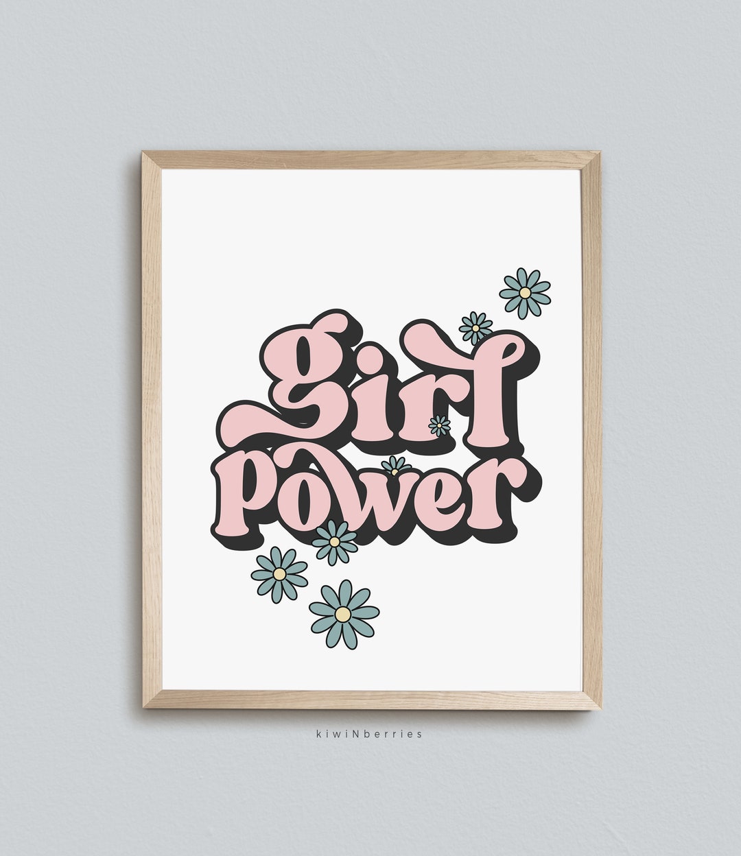Retro Girl Power Wall Art, Digital Poster for Girls Bedroom, Pink and ...
