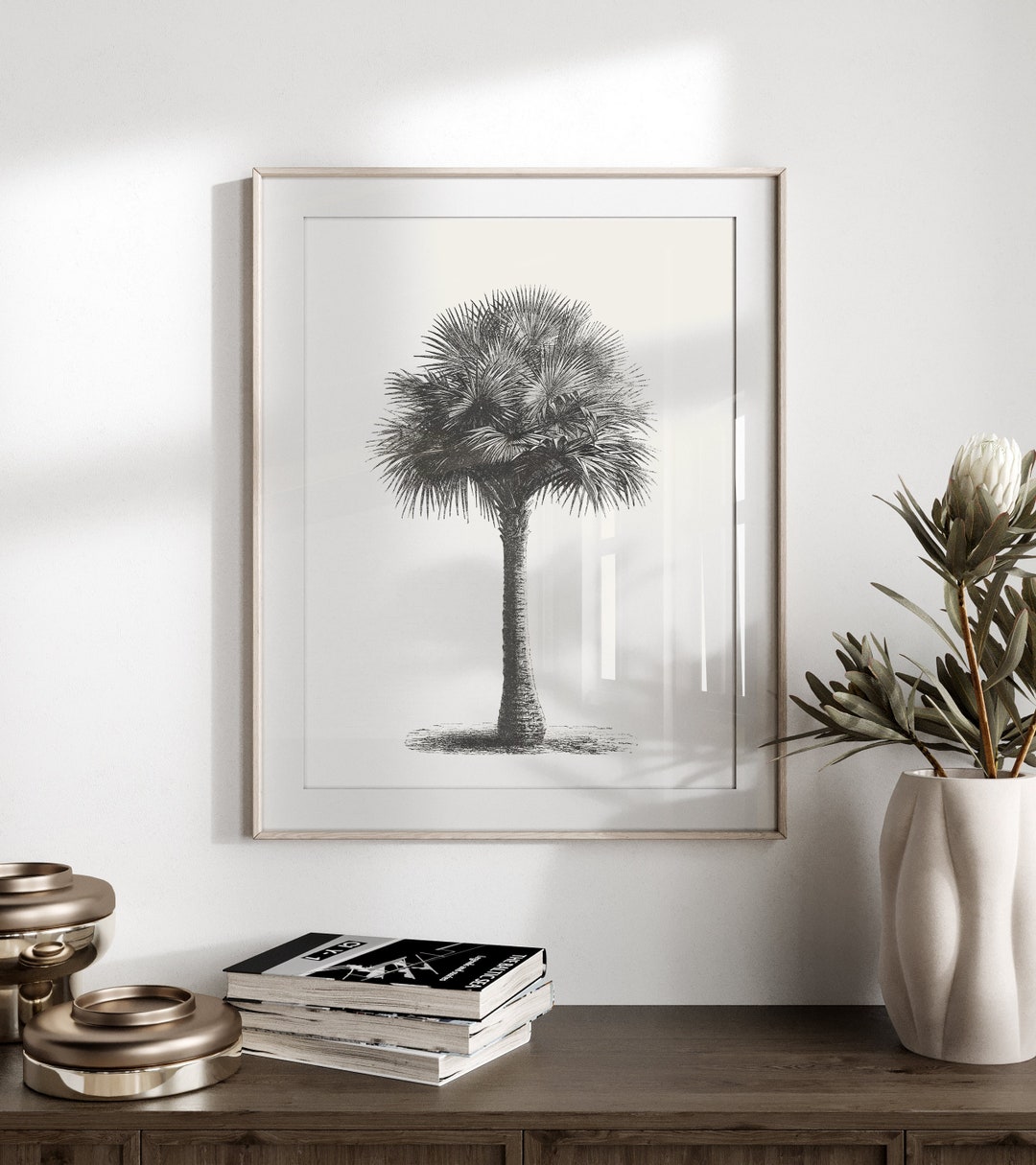 Palm Tree Print, Vintage Tree Drawing, Printable Wall Art, Downloadable ...