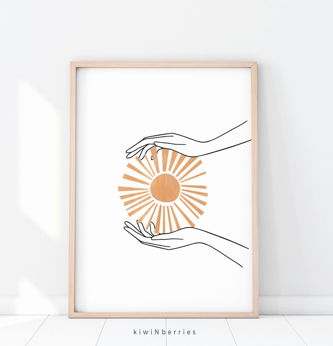 Line Drawing Print, Sun Printable, Celestial Line Art, Line Hands ...