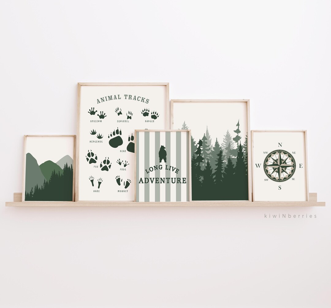 Adventure Nursery Prints Set: Forest Animals, Compass, Tracks (digital ...