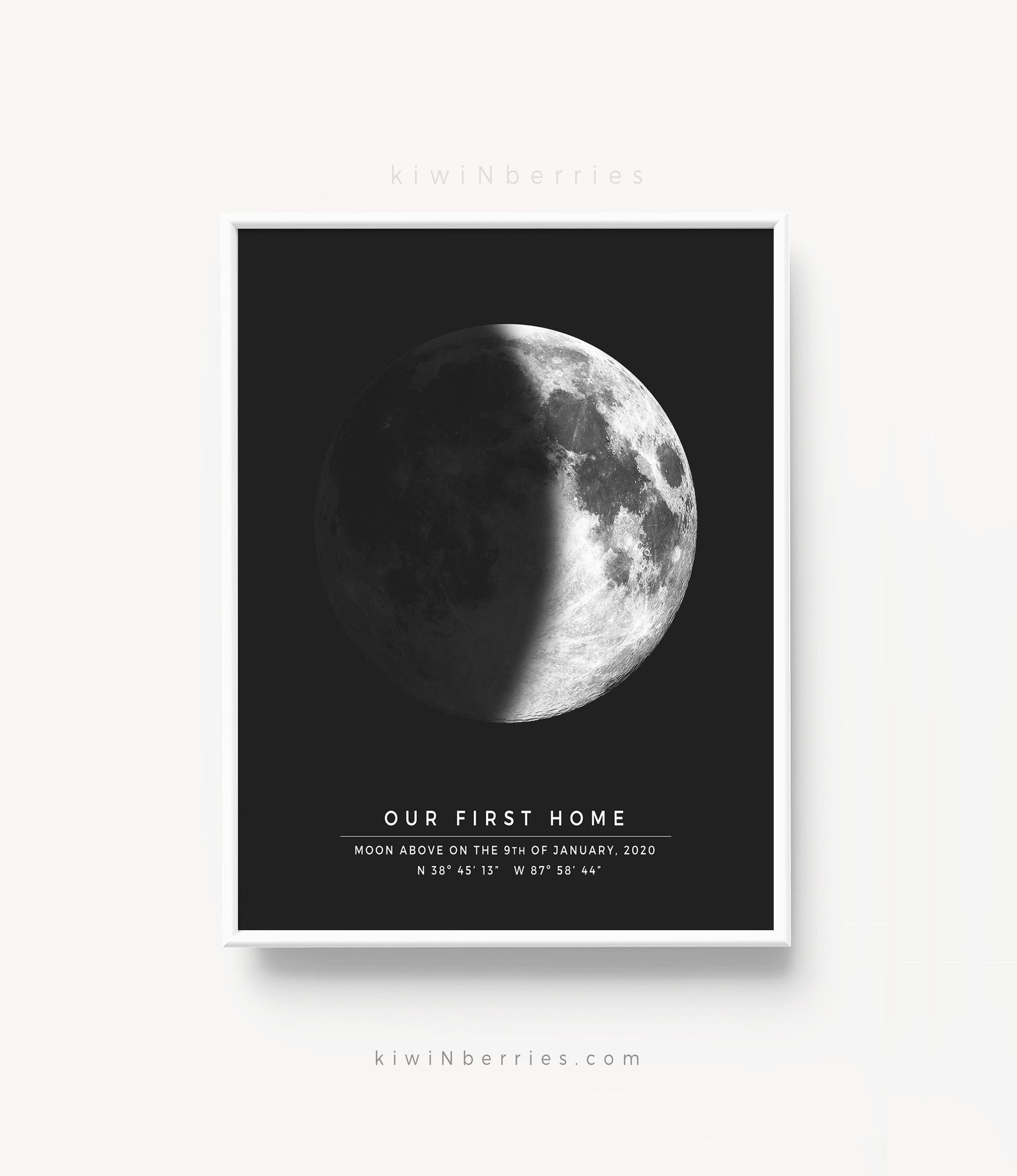 Personalized Gift BLACK, Custom Moon Print, Personalized Moon Phase ...