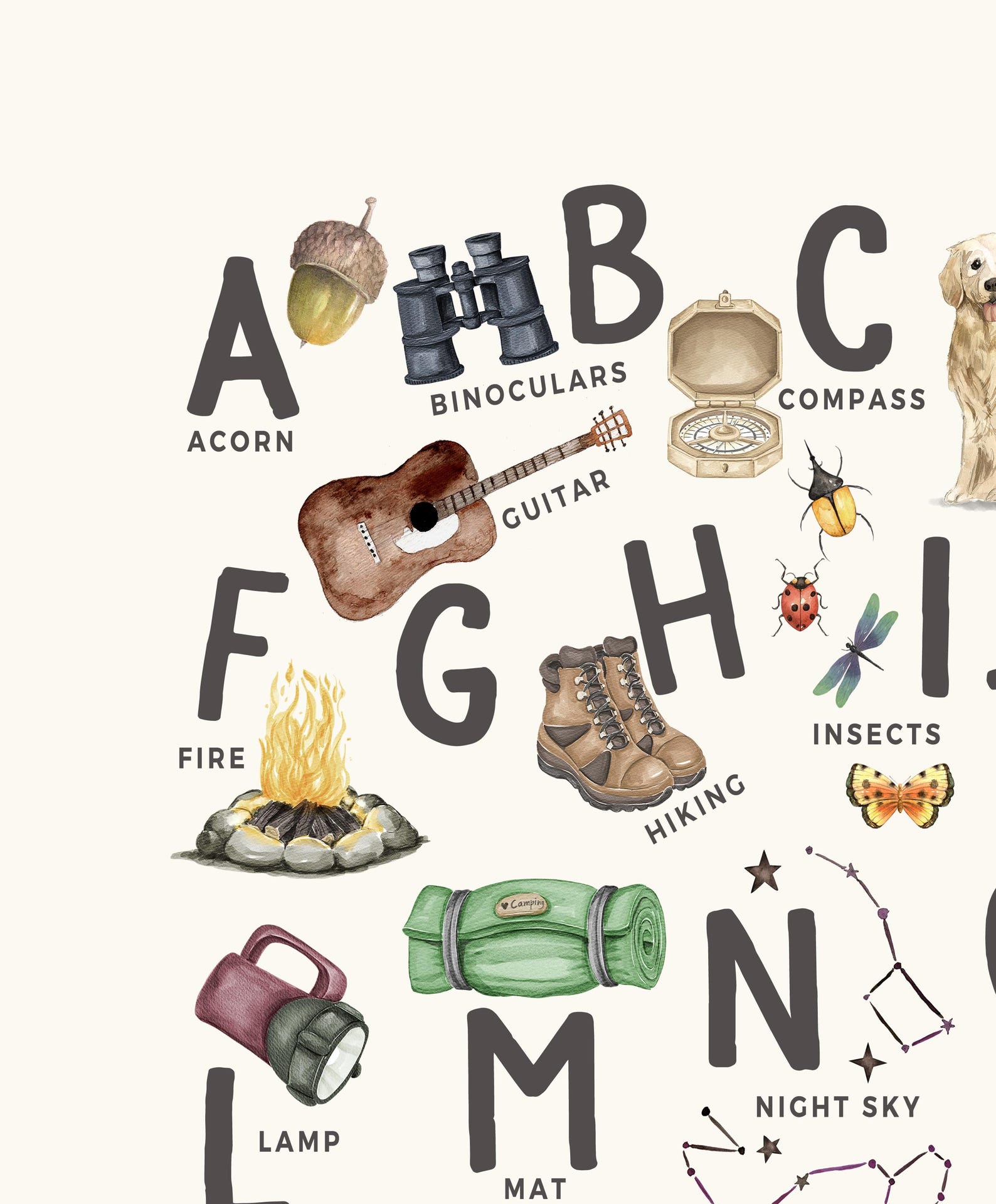 Camping Alphabet Printable, Adventure ABC Wall Art, Nature Kids Room ...