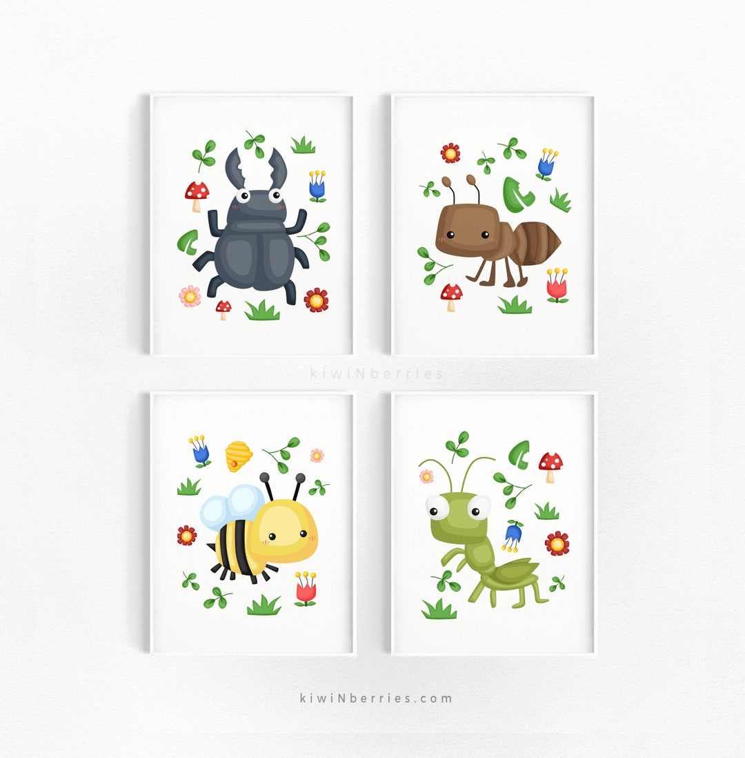 Happy Bugs Print, Bug Printable Art, Bugs Prints, Kids Room Decor ...
