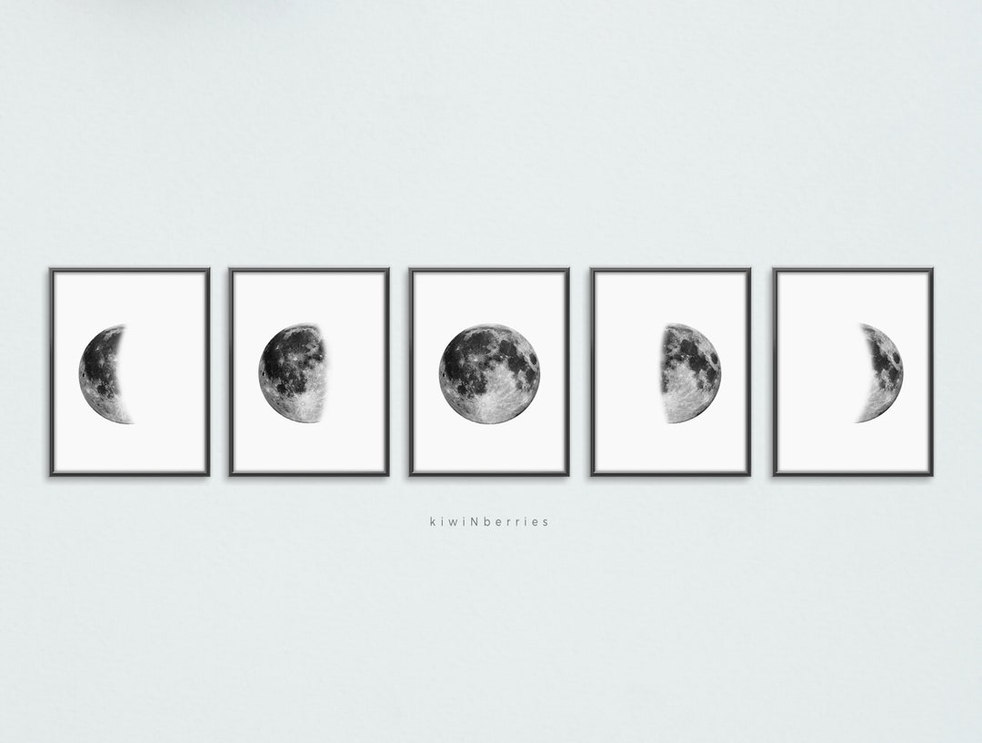 Lunar Phases Print, Set of 5 Moon Phases, Printable Moon Phases ...