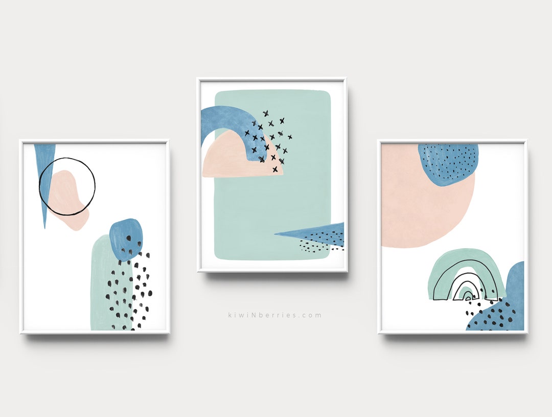 Abstract Art for Kids, Printable Wall Art, Abstract Painting, Blue Mint ...