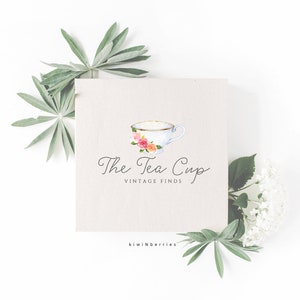 Cup Logo, Floral Pink Logo, Coffee Cup, Tea Cup, Premade Logo Design ...