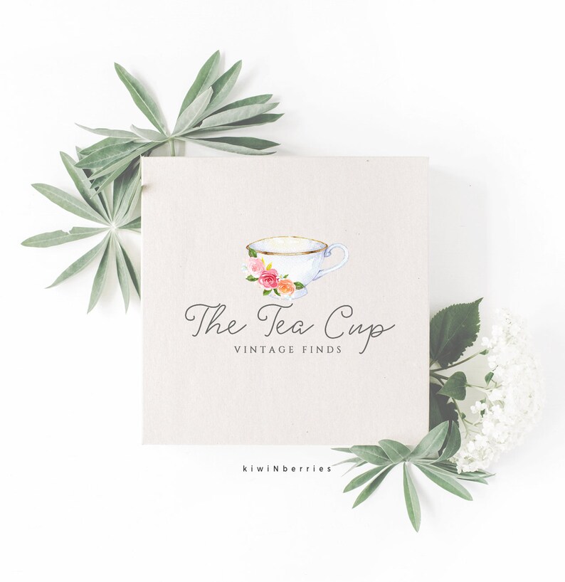 Cup Logo Floral Pink Logo Coffee Cup Tea Cup Premade Logo - Etsy