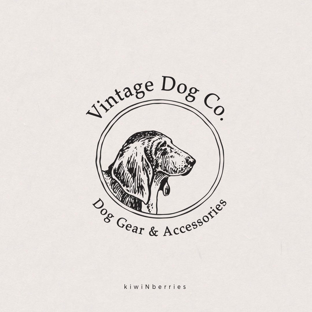Vintage Dog Logo Design, Premade Logo, Round Logo, Hand Drawn, Vintage ...