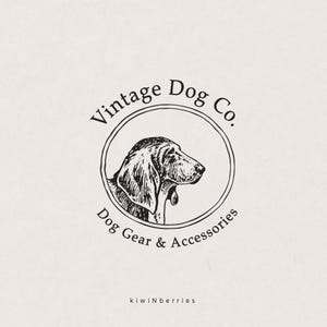 Vintage Dog Logo Design, Premade Logo, Round Logo, Hand Drawn, Vintage ...