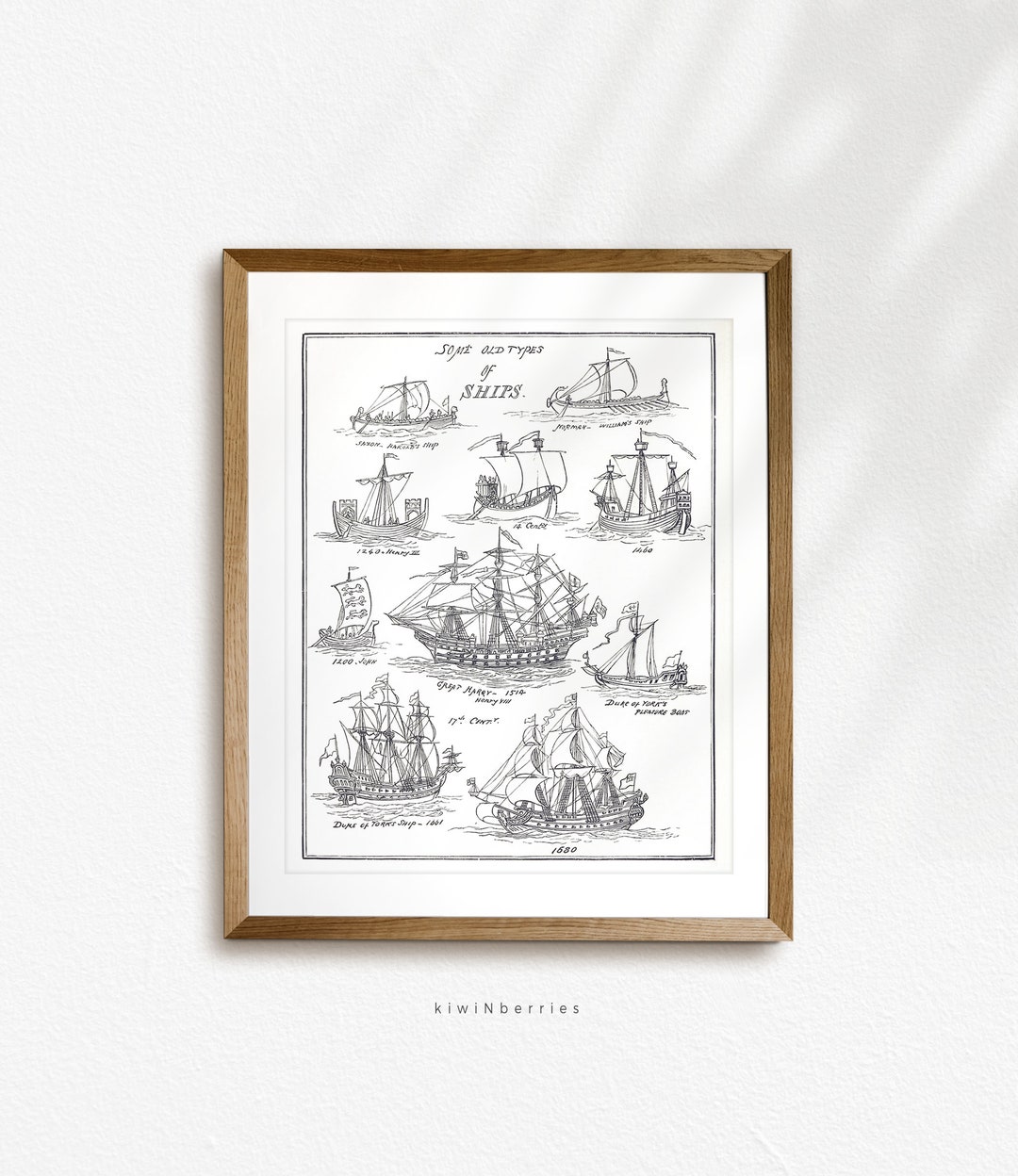 Old Ship Chart Print, Types of Ships, Sketch Art, Nautical Decor ...