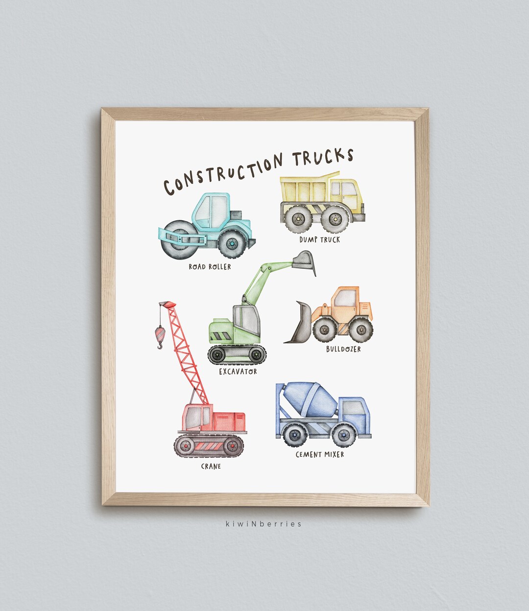 Construction Trucks Print, Truck Chart Wall Art, Toddler Messy Room ...