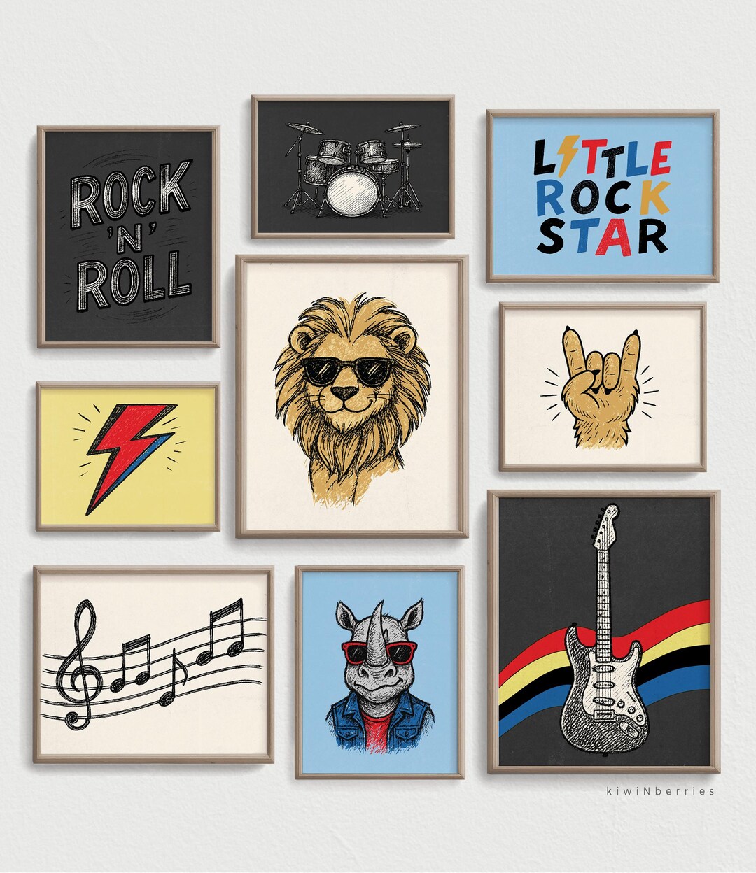 Rockstar Nursery Art Prints – Lion, Rhino, Guitar (digital Download) - Etsy