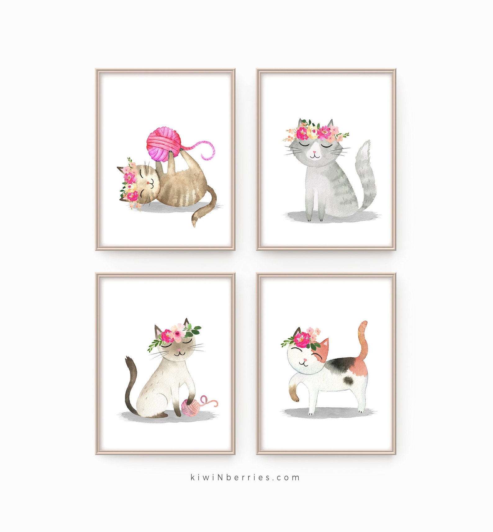 Cute Cat Prints Set of 4 Prints Watercolor Art Digital - Etsy