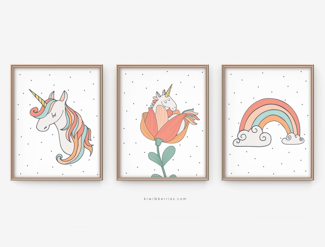 Boho Unicorn Print Set, Girls Room Decor, Printable Digital, Bohemian ...