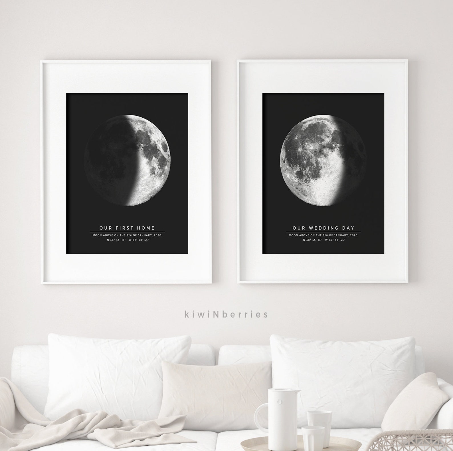Personalized Gift BLACK, Custom Moon Print, Personalized Moon Phase ...