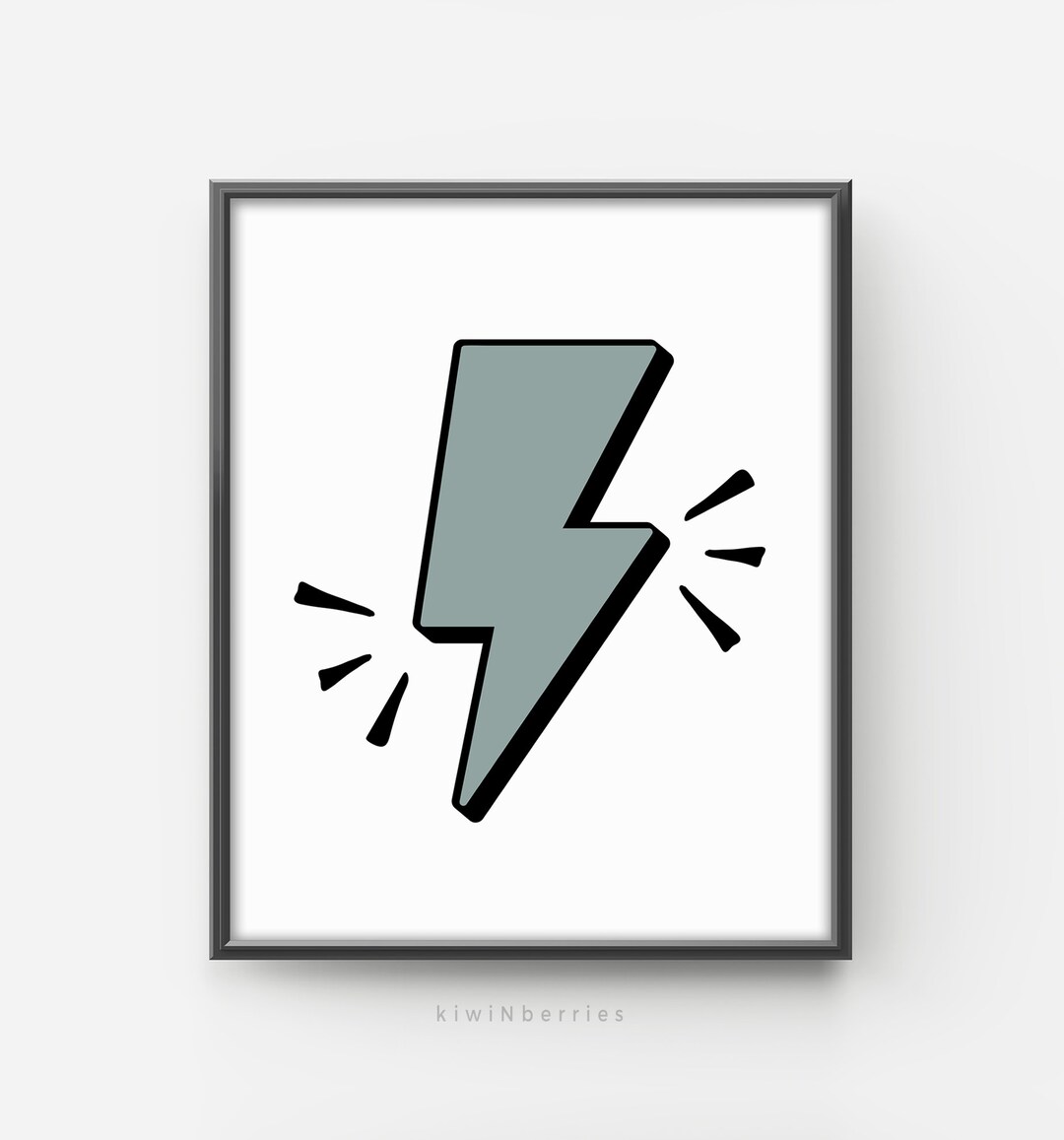 Thunder Bolt Printable Art, Simple Black and Blue, Kids Room Decor ...
