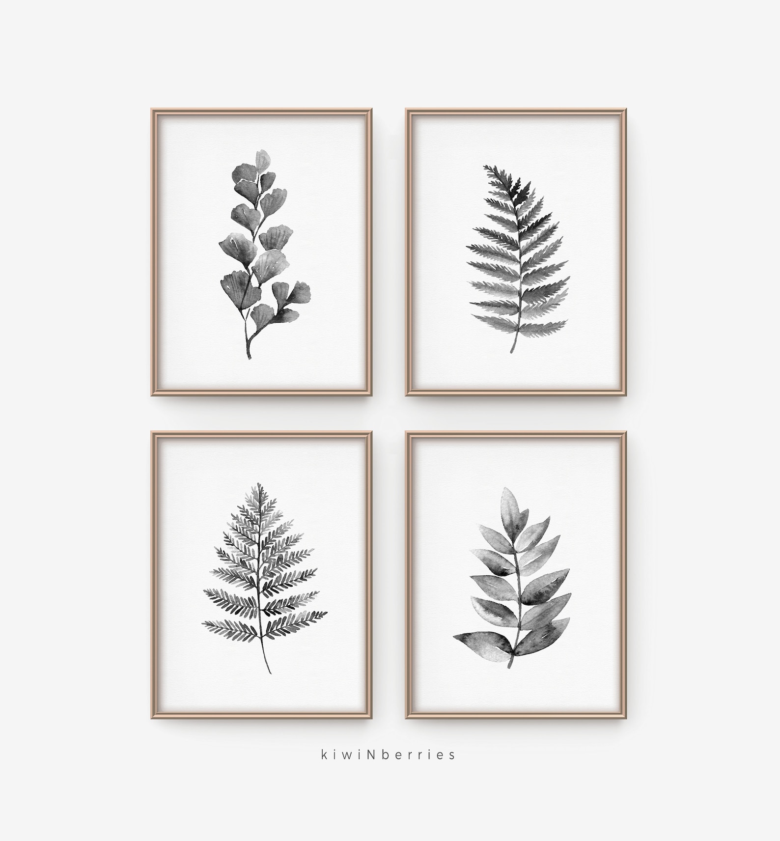 Leaf Art Set Watercolor Leaves Wall Art Black and White - Etsy