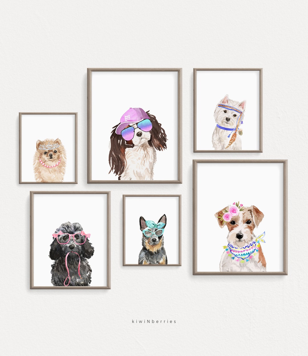 Fun Dog Prints, Girl Room Decor, Girly Puppies Art, Set of 6 Art Prints ...