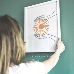 Line Drawing Print, Sun Printable, Celestial Line Art, Line Hands ...