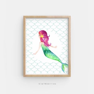 Mermaid Print Set of 3 - Printable Gift for Little Girls - Mermaid Wall ...