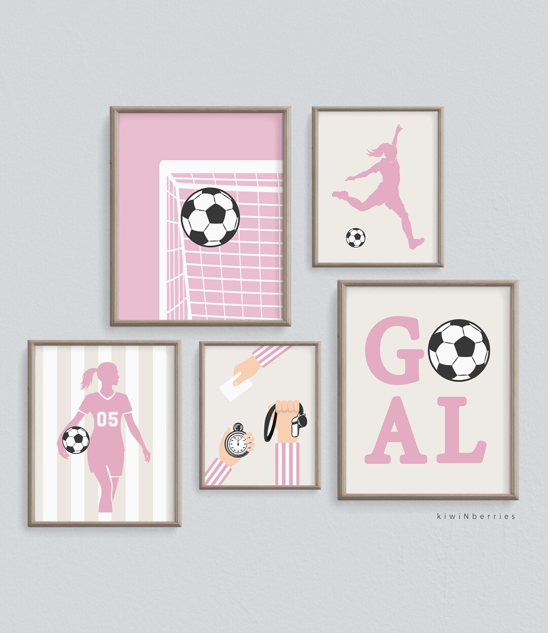 Pink Soccer Art Prints: Girl's Sport Room Decor (set of 5) (digital ...