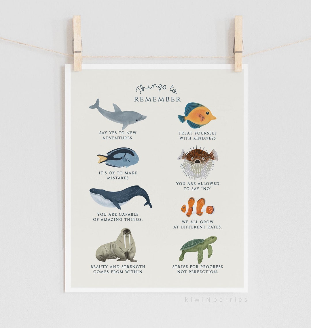 Ocean Animals Positive Affirmations Poster: Kids Room Decor (digital ...