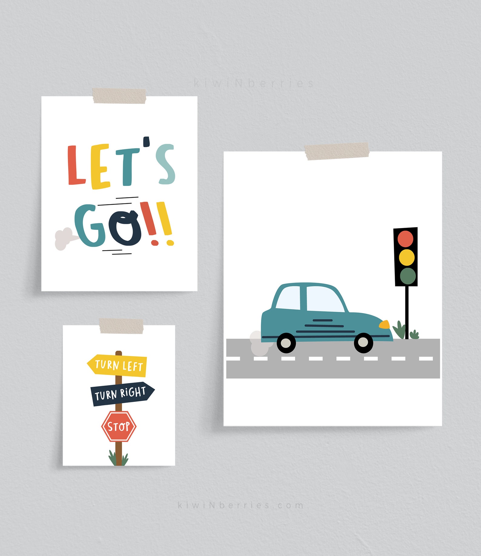 Transportation Wall Art, Car Nursery Decor, Boy Room Car Decor, Set of ...