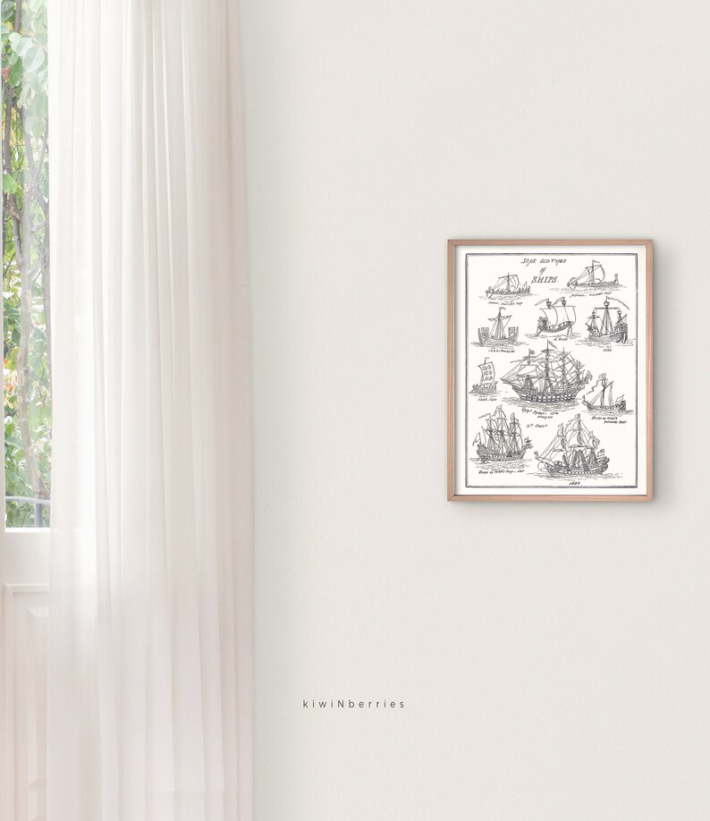 Old Ship Chart Print Types of Ships Sketch Art Nautical - Etsy