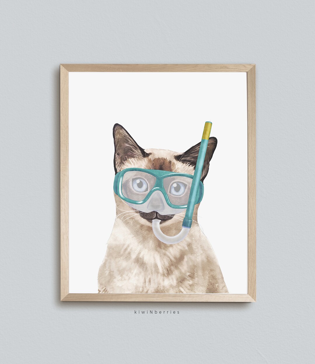 Snorkeling Cat Print, Digital Fun Art for Kids, Printable Wall Art ...