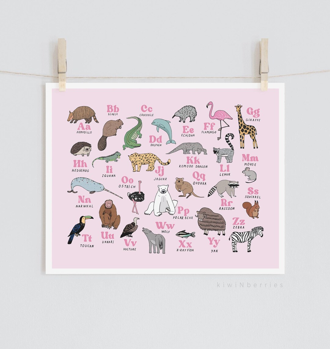 Animal Alphabet Poster: Pink Nursery Decor (digital Printable) - Etsy