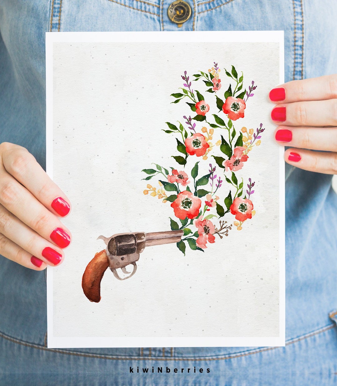 Gun With Flowers Print - Floral Artwork - Red Flowers - Printable Art ...