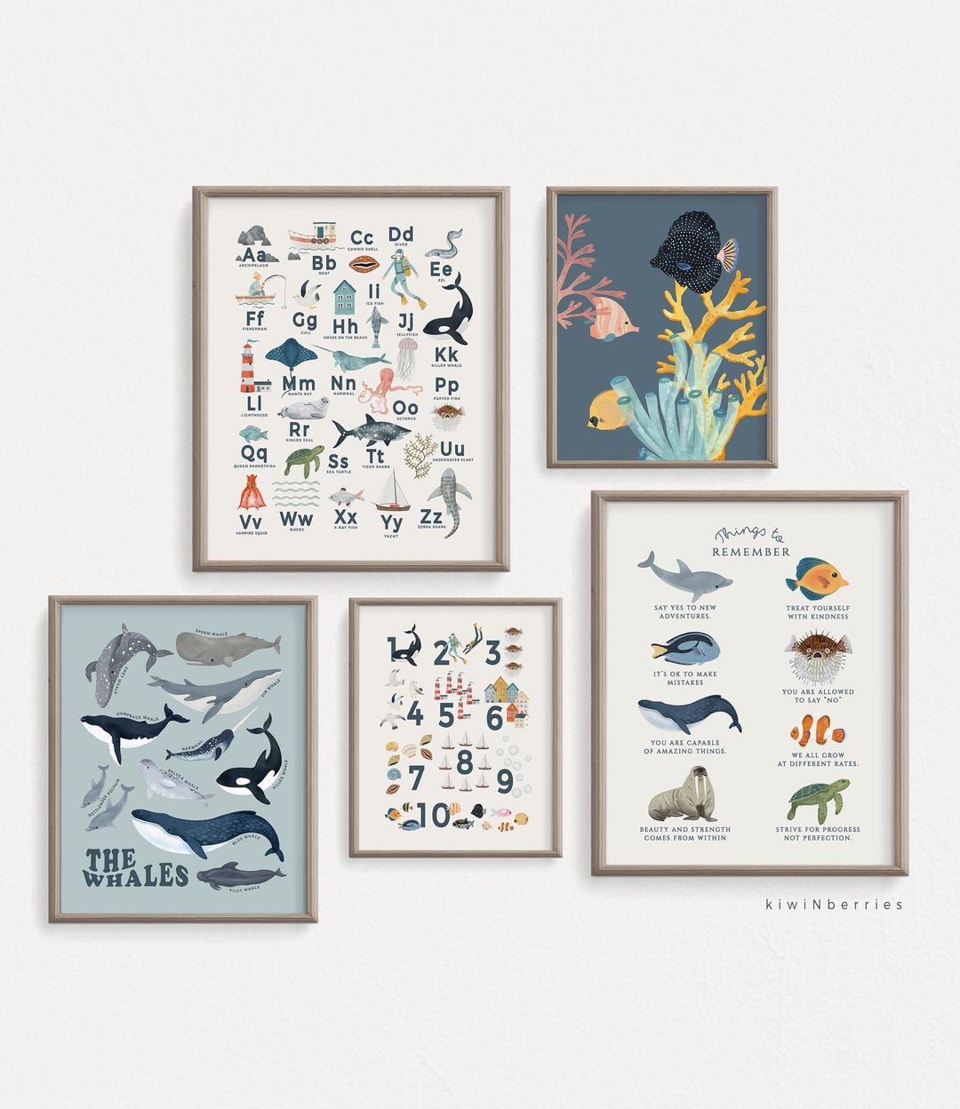 Nautical Nursery Art Print Set: Ocean Alphabet, Numbers (digital ...