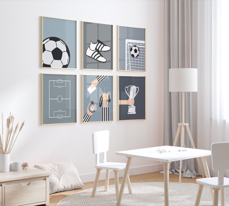 Soccer Field Print: Blue Green Sport Poster, Kids Playroom (digital ...