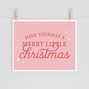 Pink Holiday Gallery Wall, Printable Christmas Art, Pink Santa Claus ...
