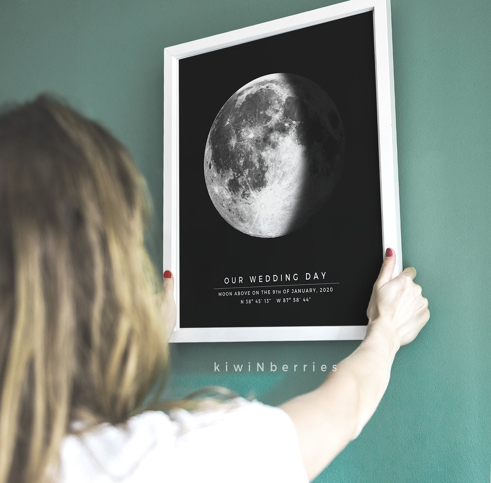 Personalized gift BLACK Custom moon print Personalized moon | Etsy