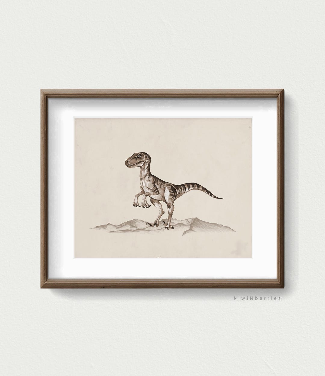 Velociraptor Poster Digital, Printable Dinosaur Art, Watercolor ...