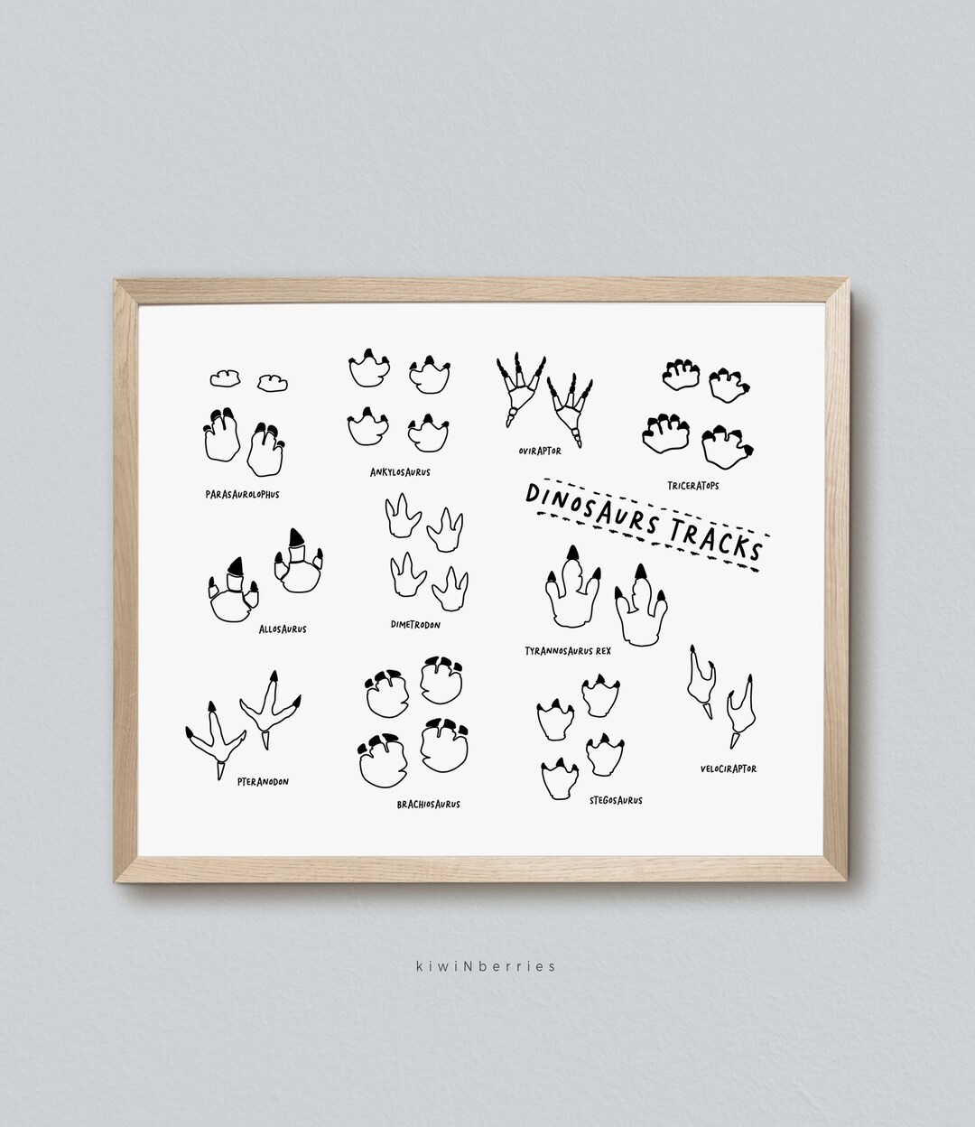 Dinosaur Tracks Poster: Black and White Footprints Art (digital ...