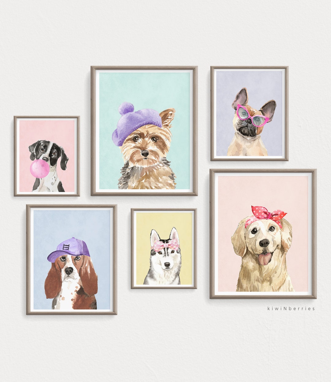 Dog Breeds Watercolor Prints: Set of 6, Colorful Puppy Wall Art ...