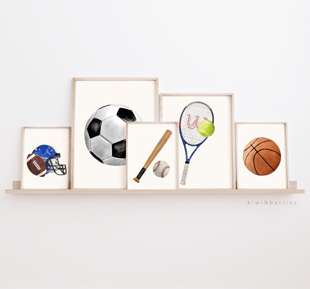 Watercolor Sports Art Prints, Active Kids Wall Art Set, Sport Themed ...