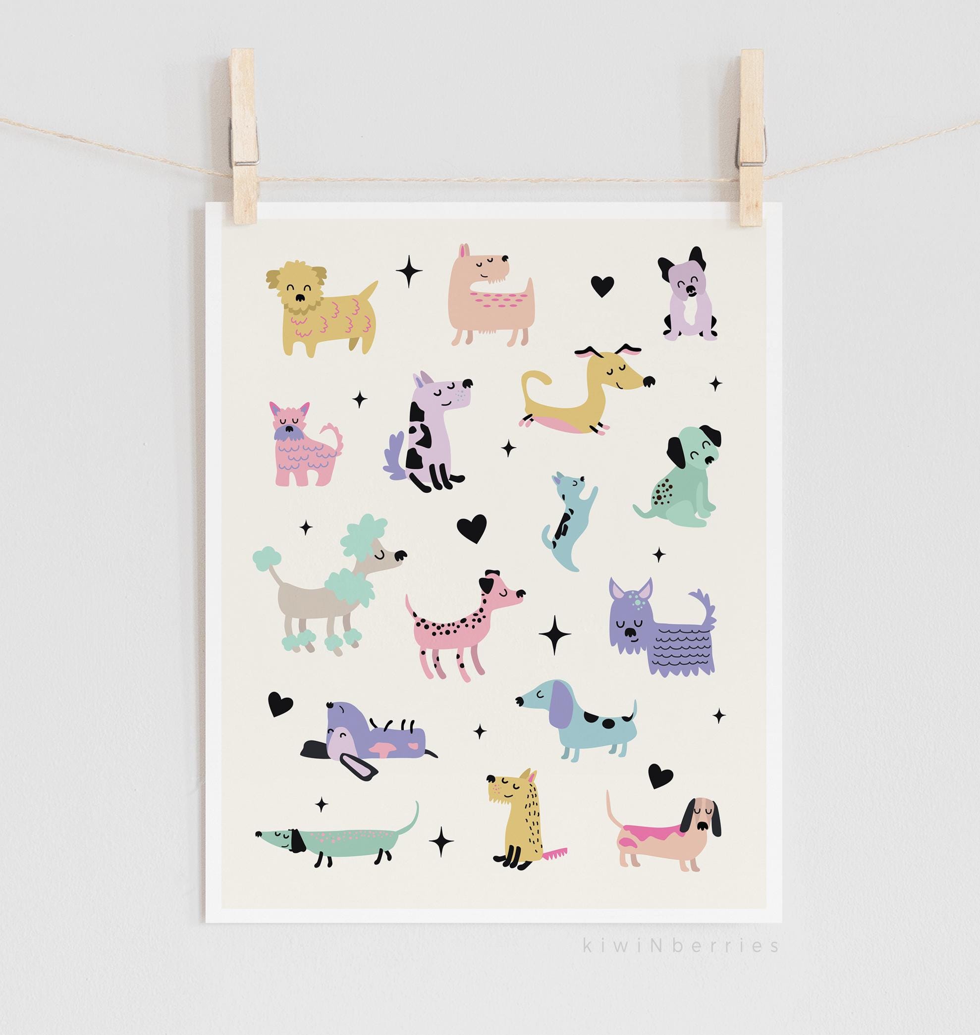 Dog Printable Posters (set of 2): Pastel Puppy Wall Art (digital Prints ...