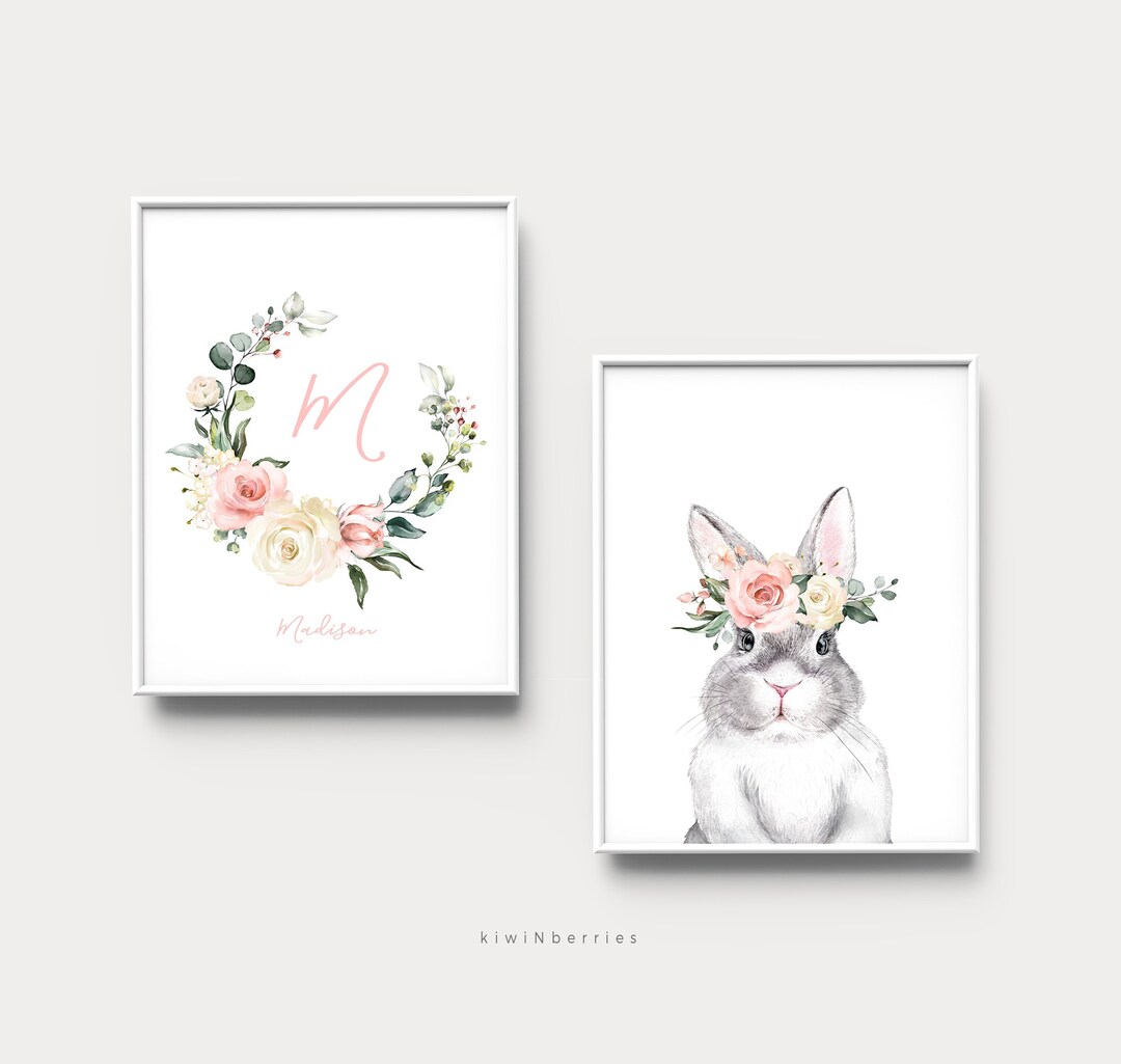 Custom Girl's Name Print, Printable Gift for Girls, Bunny Rabbit Name ...