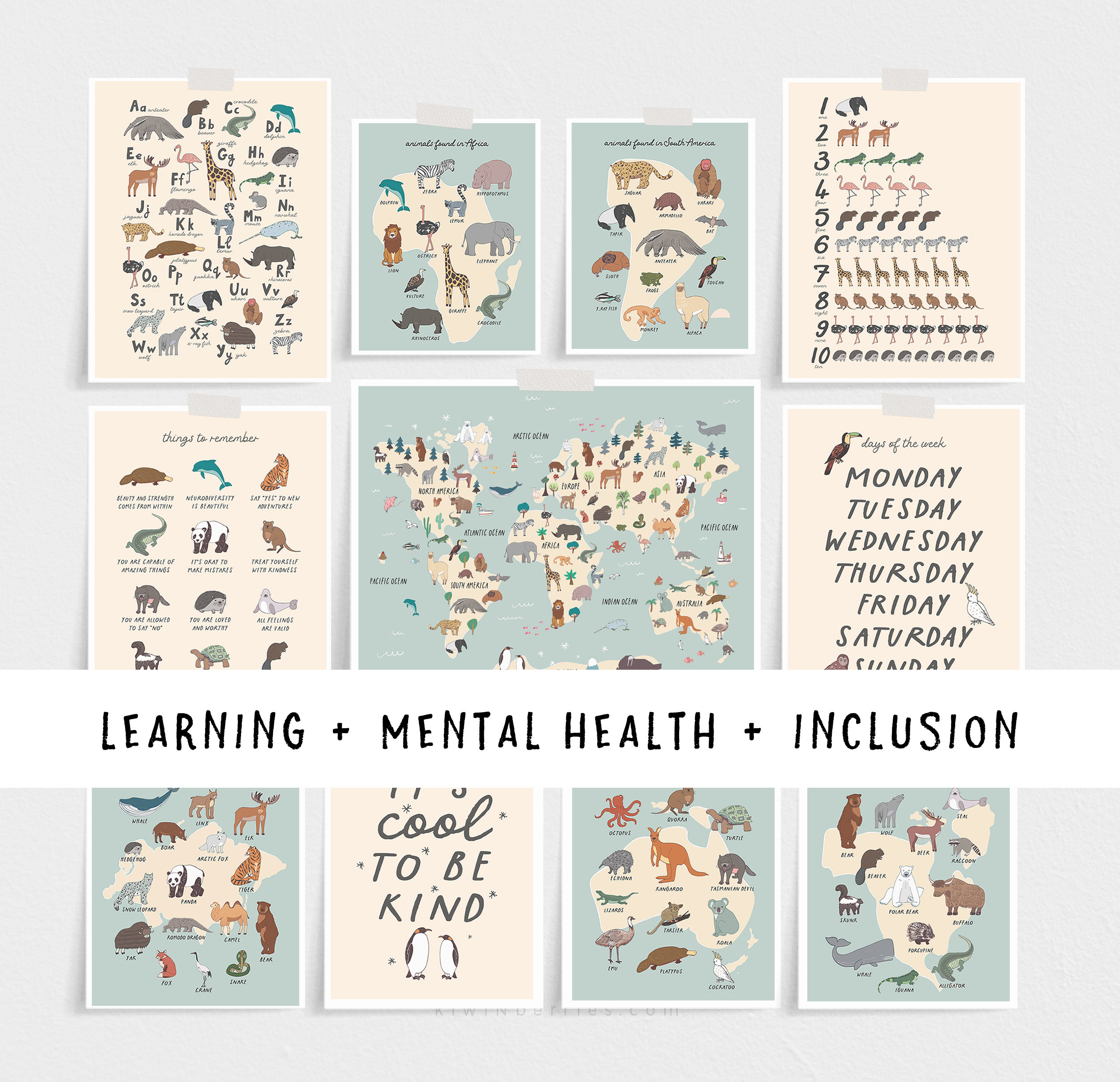 Animals Alphabet Poster Large Alphabet Printable Neutral - Etsy