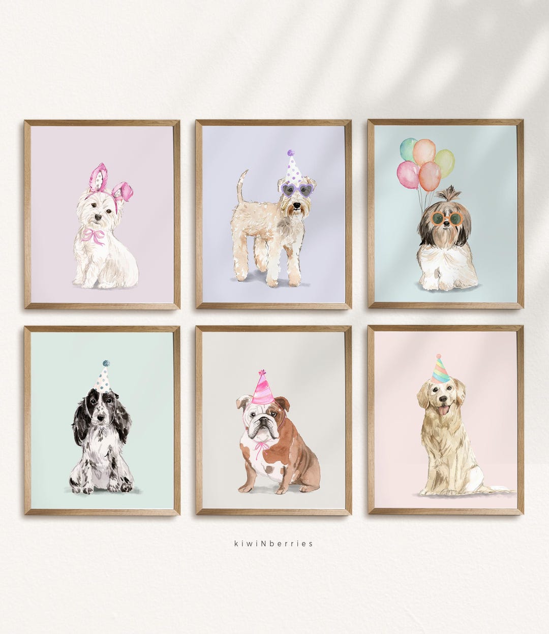 Party Dogs Print Set, Pastel Puppy Posters (digital Download) - Etsy