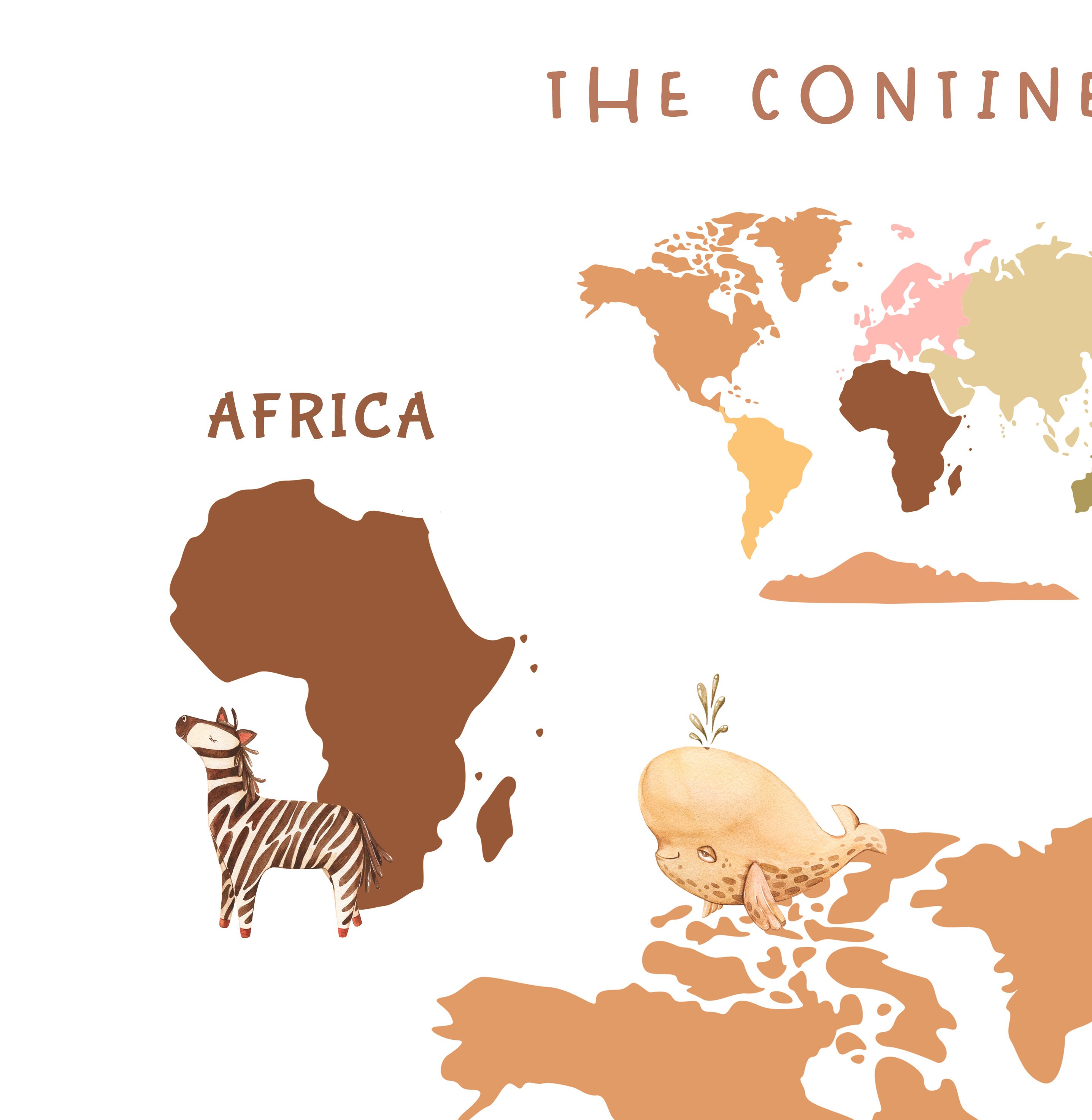 Continents Art Print Homeschool Printable Educational Print - Etsy