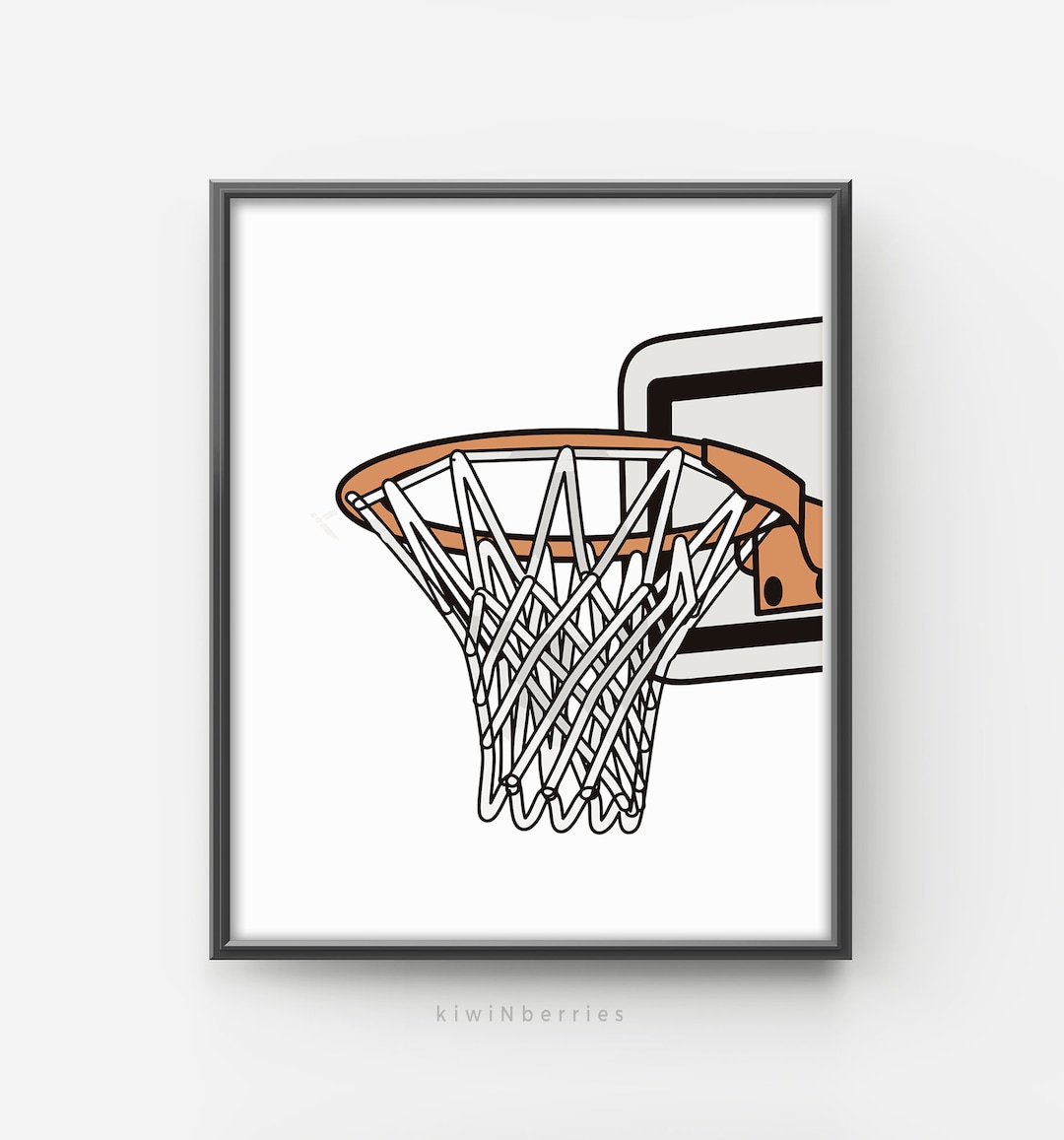 Basketball Hoop Print, Digital Sport Art, Muted Orange Ball, Burnt ...