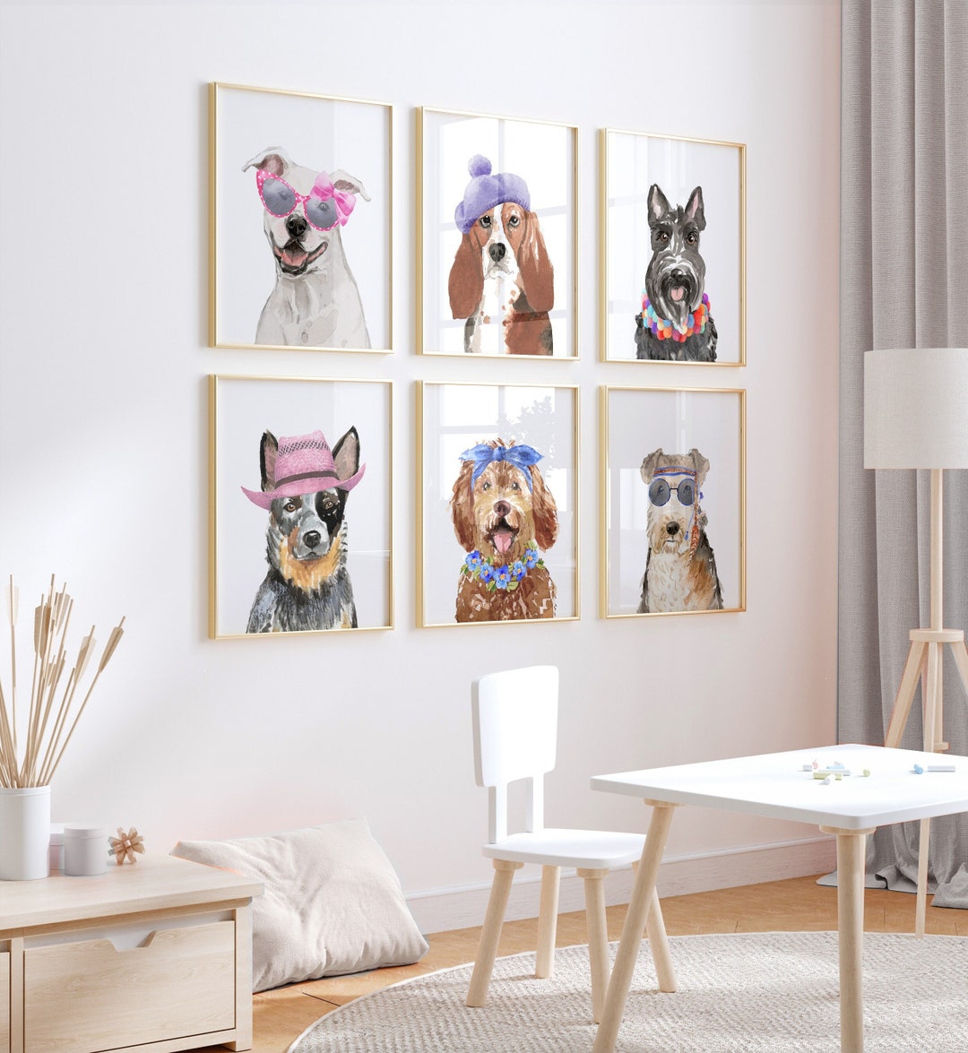 Girls Room Wall Art Digital, Dog Poster Prints, Fun Playful Puppies ...