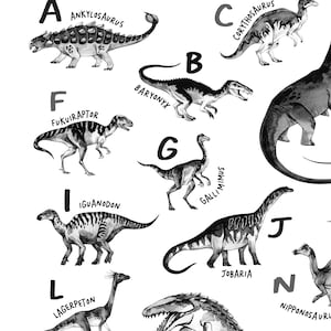 Set of 3 Dinosaur Printables, Black and White, Alphabet Poster for ...