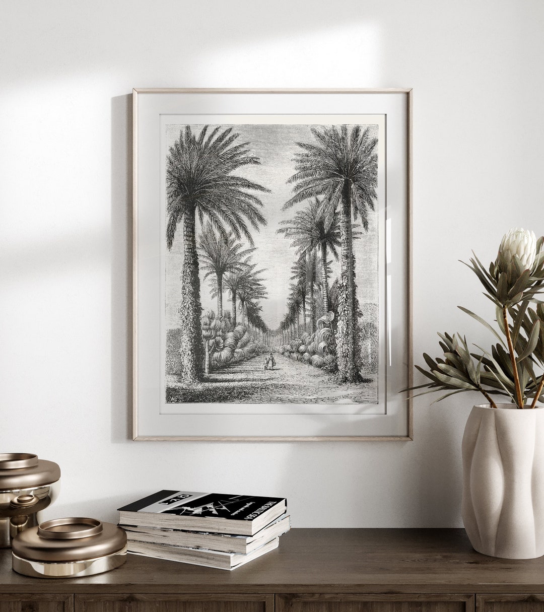 Palm Tree Printable, Black and White Monochrome Decor, Vintage Rustic ...