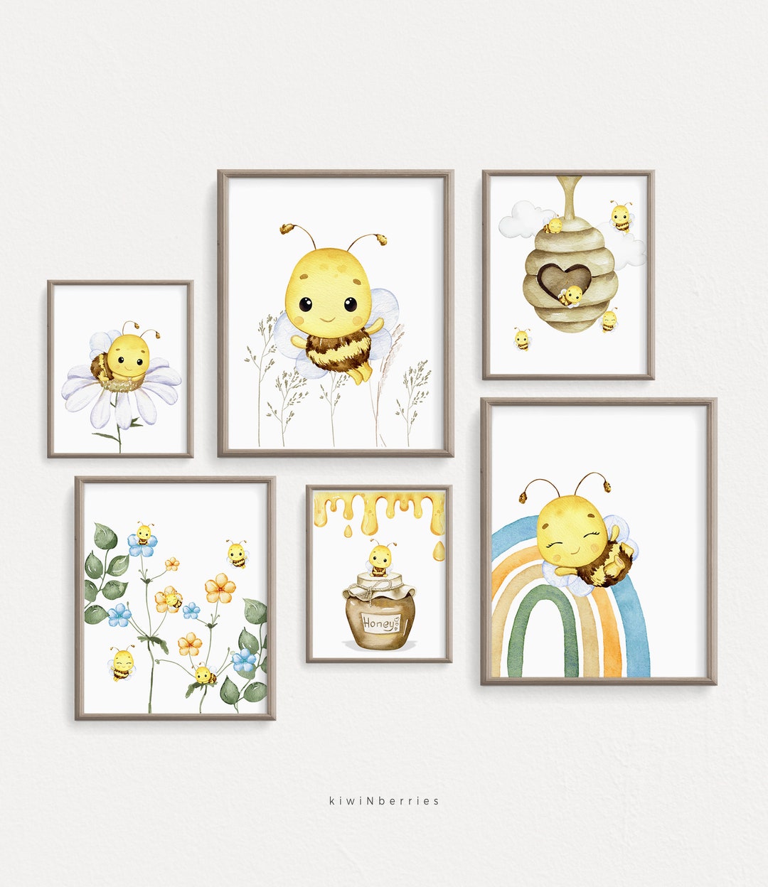 Bee Print Set, Nursery Wall Art, Nursery Decor, Bee Gender Neutral Art ...