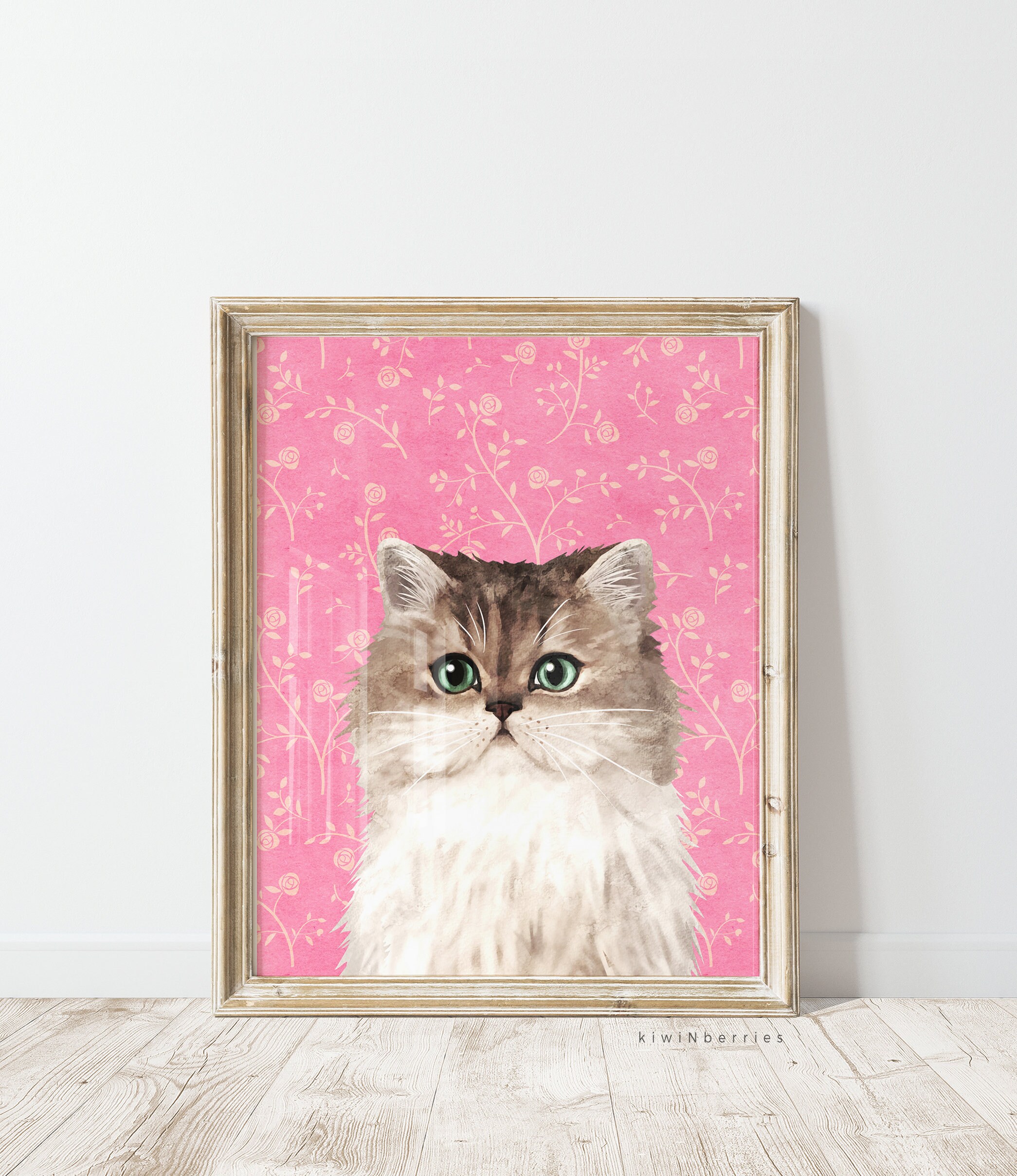 Floral Cat Portrait Prints: Set of 6, Maximalist Home Decor (digital ...